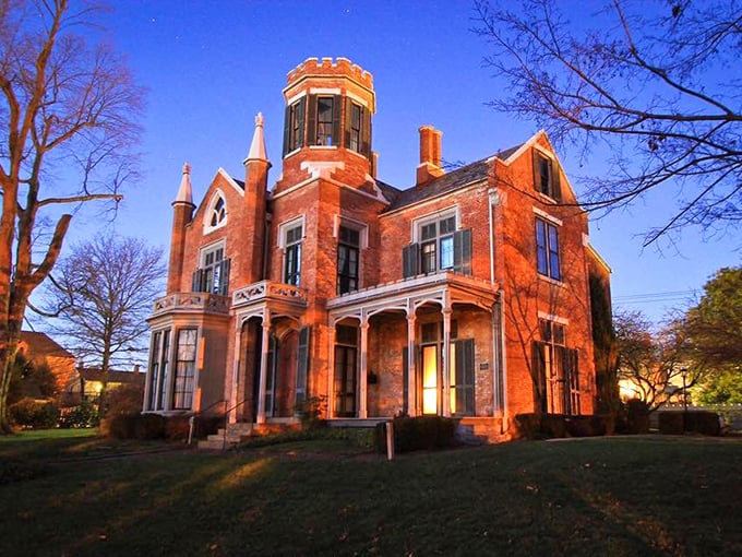 Victorian architecture at its finest—this brick mansion with its distinctive tower stands as testament to Marietta's prosperous past.