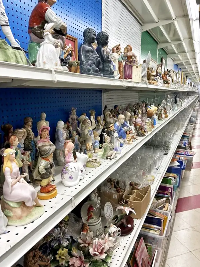 The figurine section: where porcelain people with vacant expressions wait patiently for someone to dust them again. Grandmothers everywhere are nodding in approval.