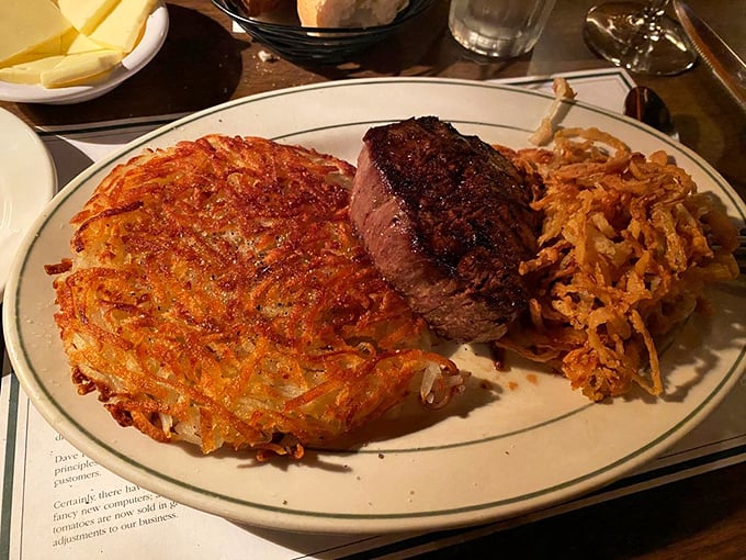 A golden hash brown the size of a small state, a perfectly charred steak—this plate is the reason people drive for hours.