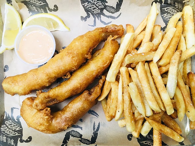 Fish and chips that would make the British weep with joy. That golden batter is what deep-fried dreams are made of.