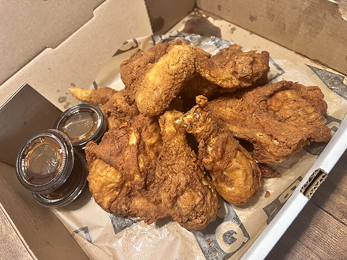 Southern-fried chicken with a crust so perfect it deserves its own fan club. Colonel Sanders would tip his hat in respect.