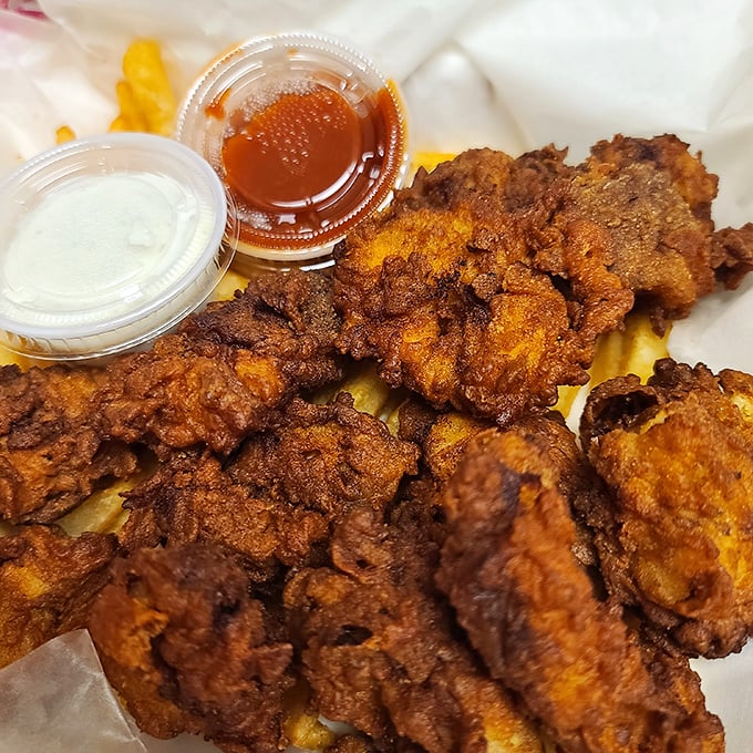 These fried oysters aren't just appetizers; they're little golden tickets to the happiness factory. Dip. Savor. Repeat.