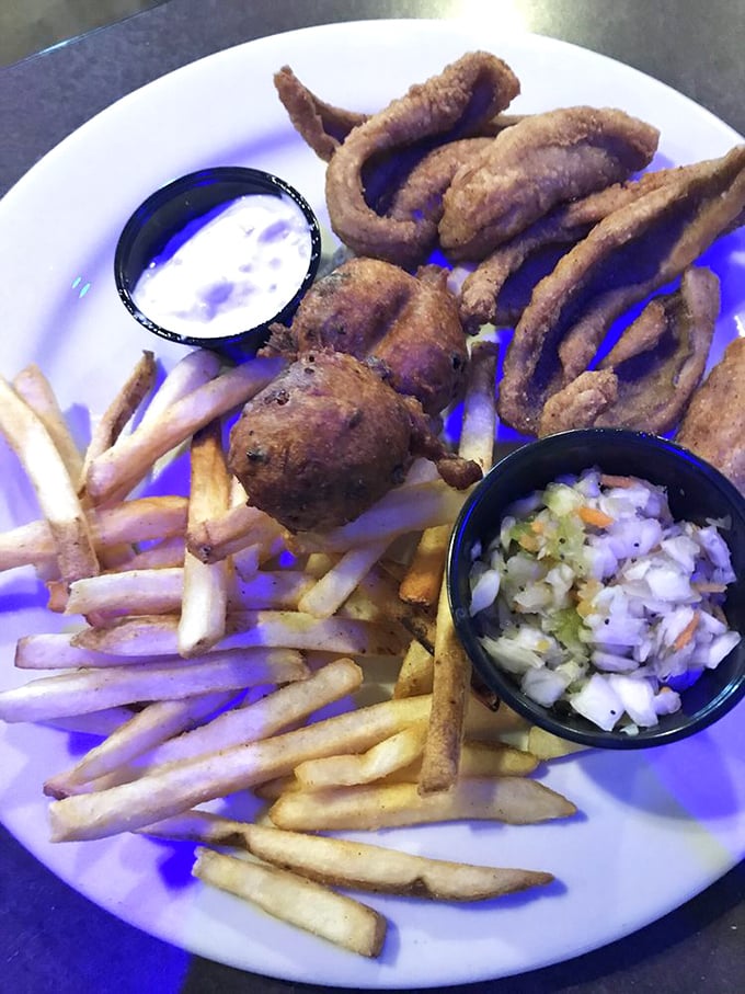 The star of the show! Lightly breaded perch fillets with crispy fries and hush puppies – a Michigan classic that'll have you plotting your return visit.