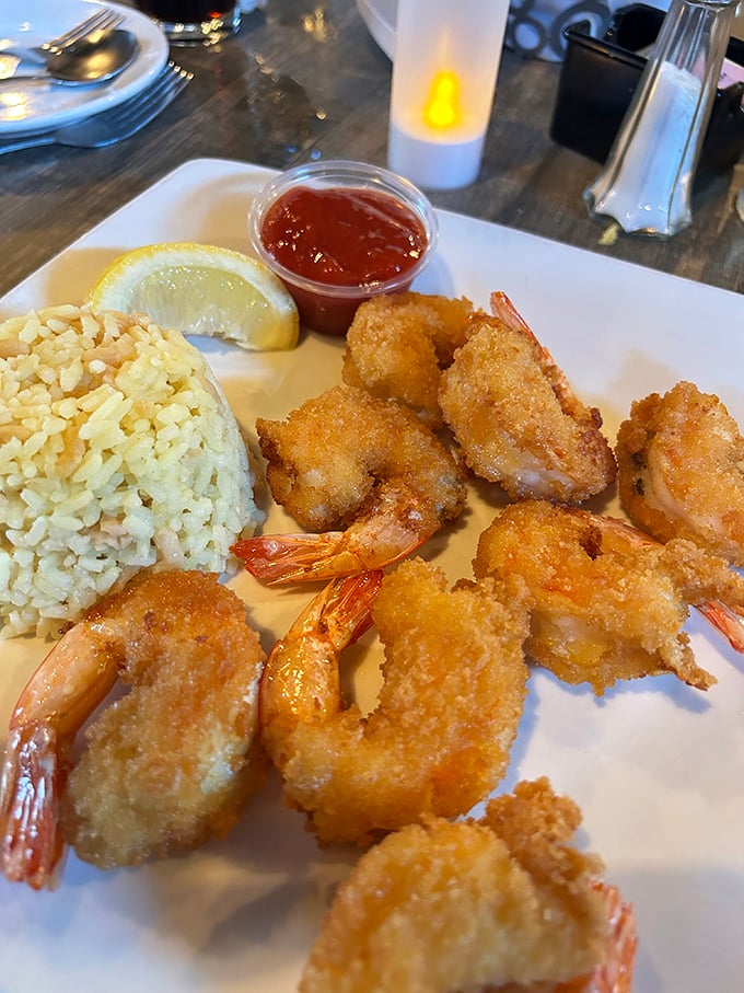 Golden-fried shrimp that crunch like a satisfying high-five to your taste buds, paired with pillowy rice that's ready to soak up every drop of that dipping sauce.