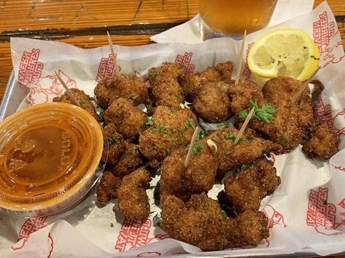 Fried gator tail—because when in Florida, eat as the Floridians do. Crispy, tender, and the perfect conversation starter.