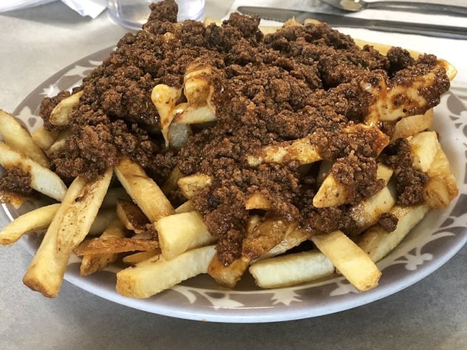 Greek fries—where crispy potatoes meet savory ground beef in a marriage that makes you wonder why all fries aren't dressed this way.
