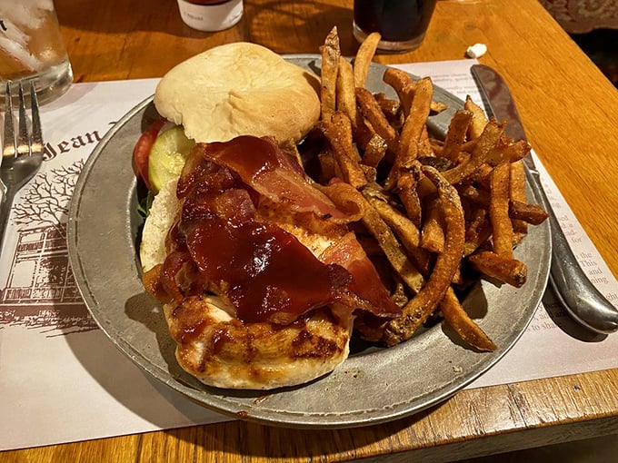 A sandwich that doesn't need fancy tricks to impress—just quality chicken, bacon, and fries that remind you why simple food done right is culinary poetry.