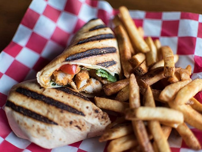 This grilled chicken wrap isn't trying to win beauty contests—it's too busy delivering flavor that makes you forget you're eating something healthy.