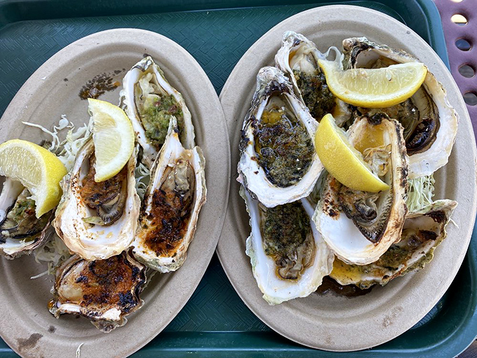 Oysters on the half shell—nature's perfect appetizer. Add a squeeze of lemon and suddenly you're having a moment that belongs in a food documentary.