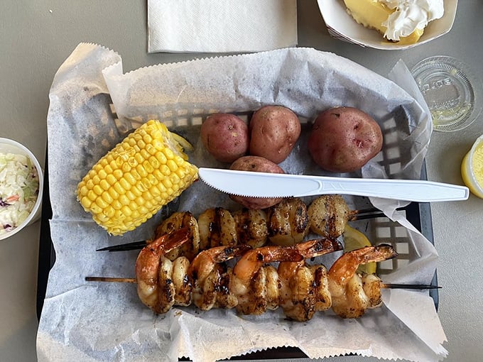 Skewered simplicity at its finest – grilled shrimp that need nothing more than fire, skill, and a squeeze of lemon to shine.