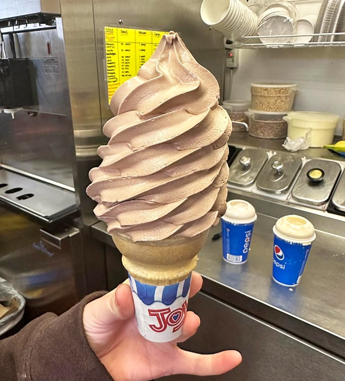 Ice cream so perfectly swirled it belongs in the Museum of Modern Art, though it would melt before the critics could properly analyze it.