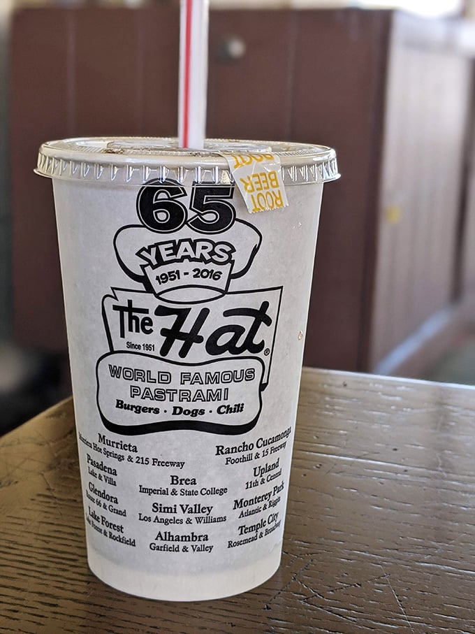 The 65th anniversary cup tells a story of longevity in a business where restaurants come and go like California trends.