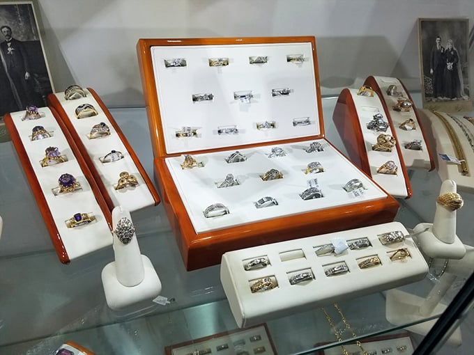 Treasure island for jewelry lovers – each display case a miniature galaxy of rings, where someone else's "not anymore" becomes your "forever piece."