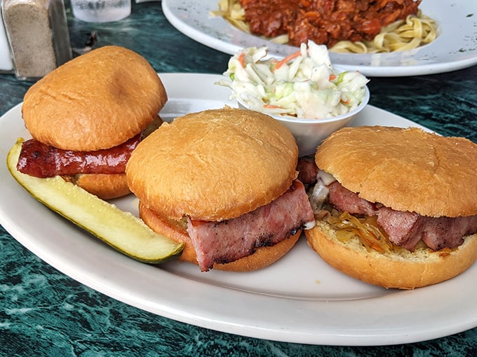 Three little sliders that could—thick-cut kielbasa nestled in pillowy buns with just the right amount of snap. Polish street food gets the Michigan treatment.