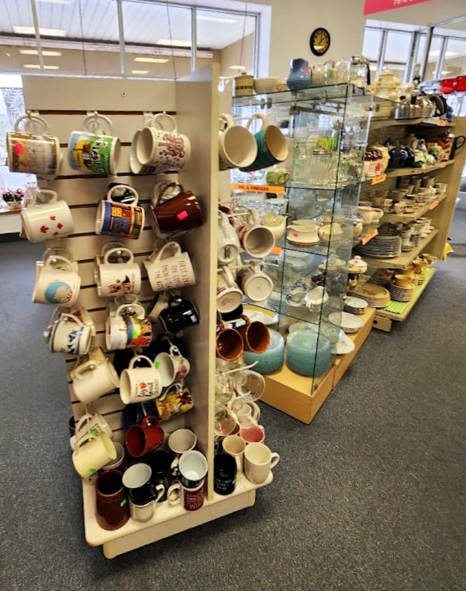 Mug collectors, shield your credit cards! This display could turn anyone into a coffee cup hoarder faster than you can say "I need another shelf."