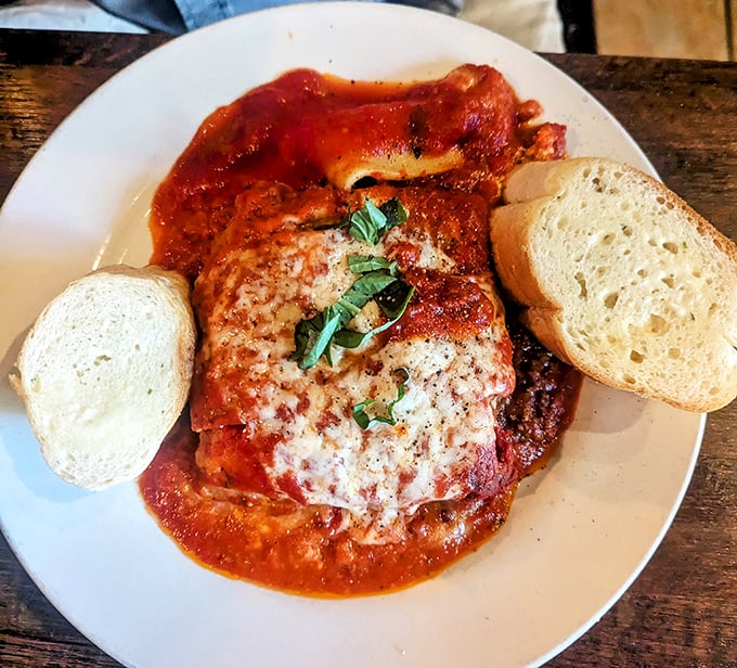Layers of comfort in every bite. This chicken parmesan isn't just dinner—it's edible therapy after a long day at the beach.