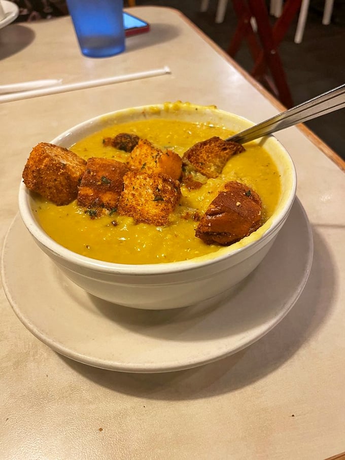 This hearty soup with croutons floating like delicious rafts promises to fortify you against whatever the day throws your way.
