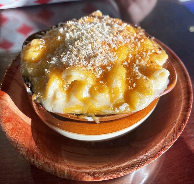 Mac and cheese that doesn't know it's a side dish. This golden, bubbling cauldron of comfort could easily be the main event.