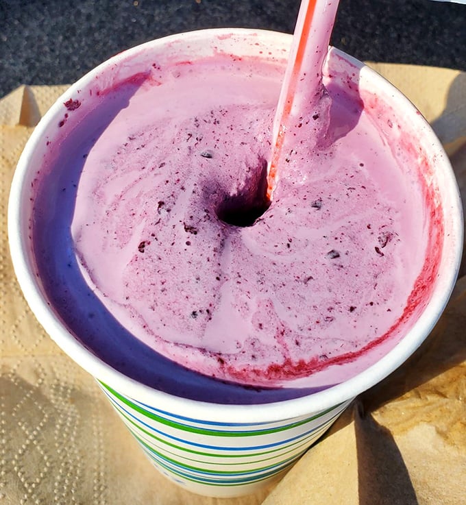 This marionberry milkshake isn't just purple—it's Pacific Northwest royalty in a cup, thick enough to make your straw stand at attention.