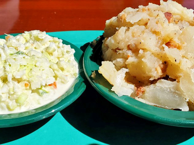 The dynamic duo of Old Florida dining: German potato salad and coleslaw. These sides aren't afterthoughts—they're supporting actors that steal scenes.