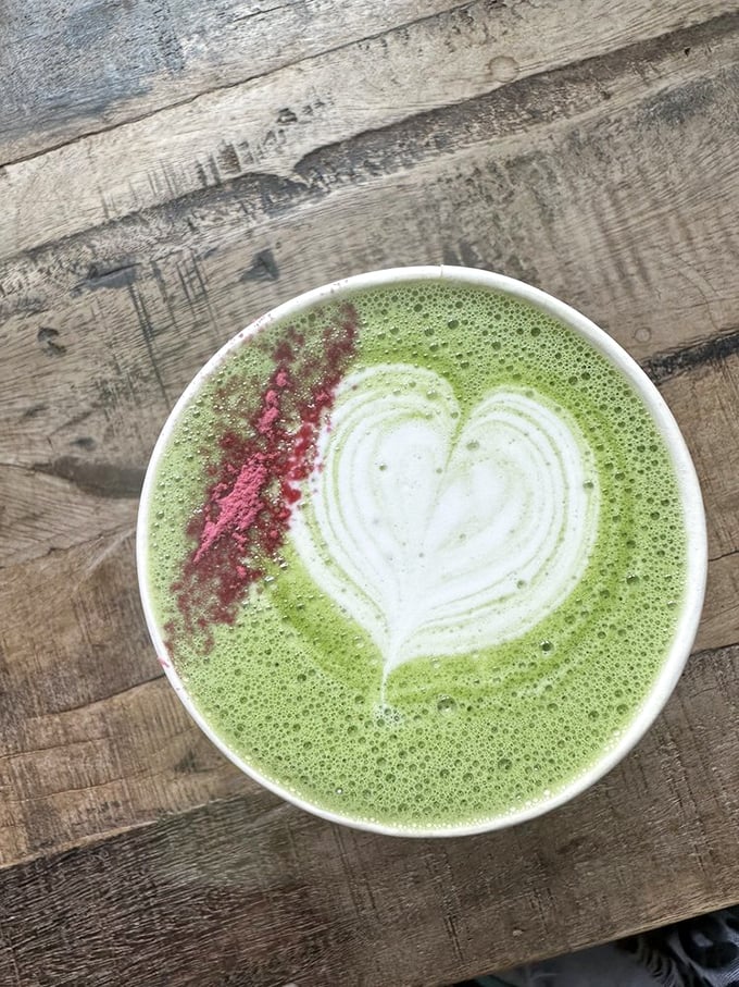 This matcha latte with its rose-hued accent isn't just Instagram bait—it's a complex flavor journey that makes green tea skeptics into converts.