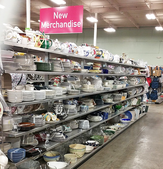 The dishware section resembles your grandmother's cabinet after an earthquake—in the most charming way possible.