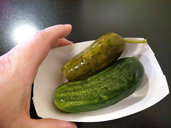 These aren't just pickles; they're an institution. Crisp, garlicky, and free—three words that rarely come together this beautifully in life.