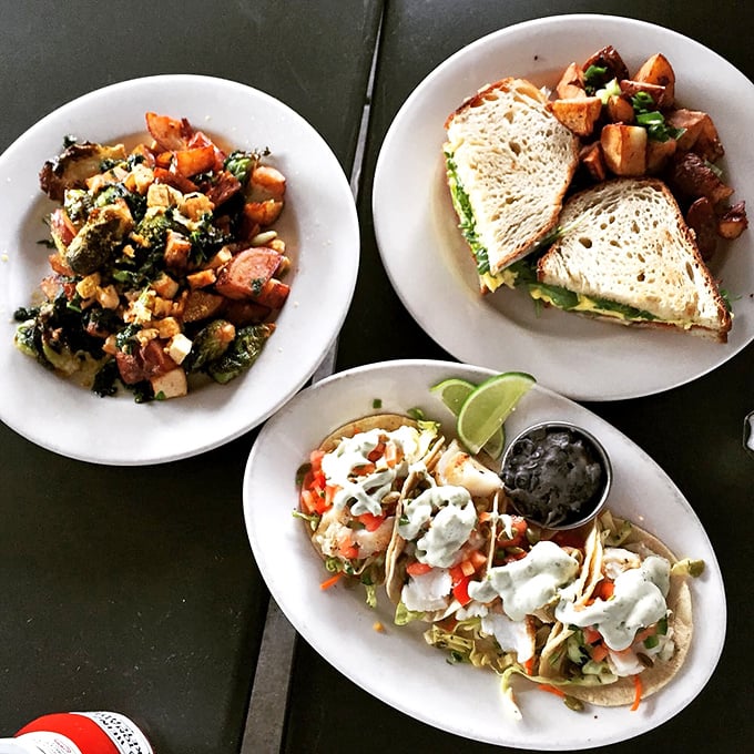 The holy trinity of brunch: roasted potatoes, sandwich satisfaction, and tacos that deserve their own Instagram account. Portland's answer to "what should we eat today?"