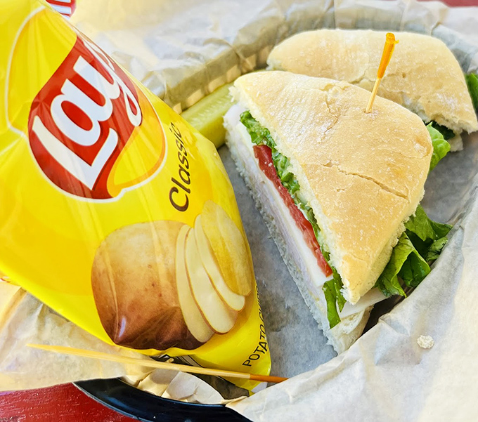 Potato chips and a sandwich—the lunch combo that's stood the test of time for good reason. Simple pleasures never go out of style. 