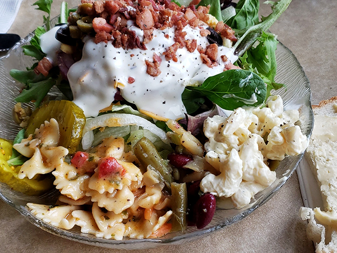 The salad wagon's greatest hits album—pasta, greens, and dressing living harmoniously together like the world's most delicious neighborhood.