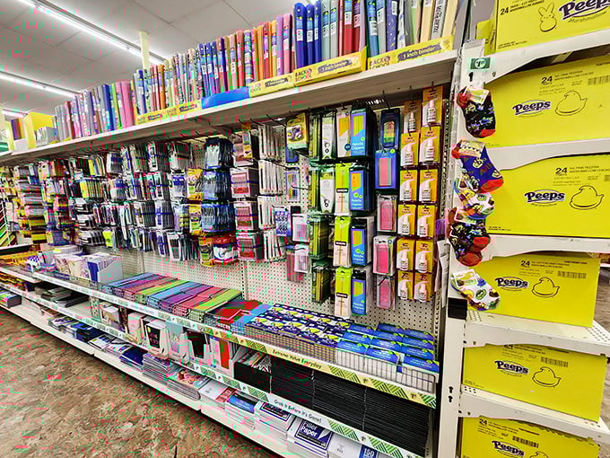 School supply heaven that makes teachers' hearts beat faster and parents' wallets breathe easier. Pencils and Peeps—an unexpected pairing!