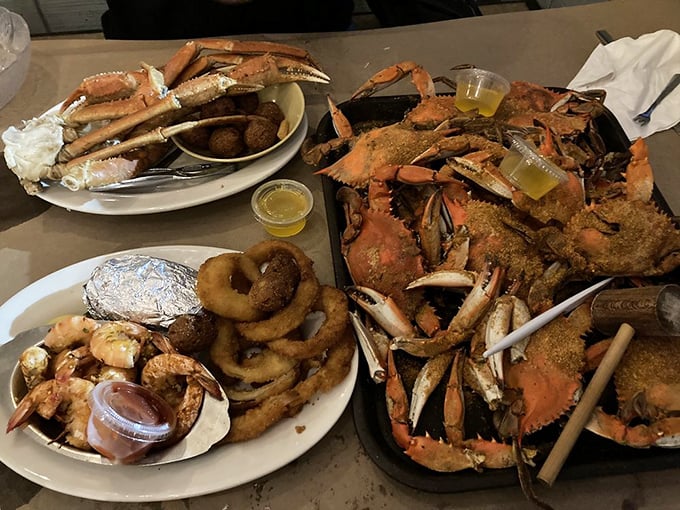Not so much a meal as a maritime celebration—a festival of crabs, onion rings, and shrimp that demands both appetite and strategy.