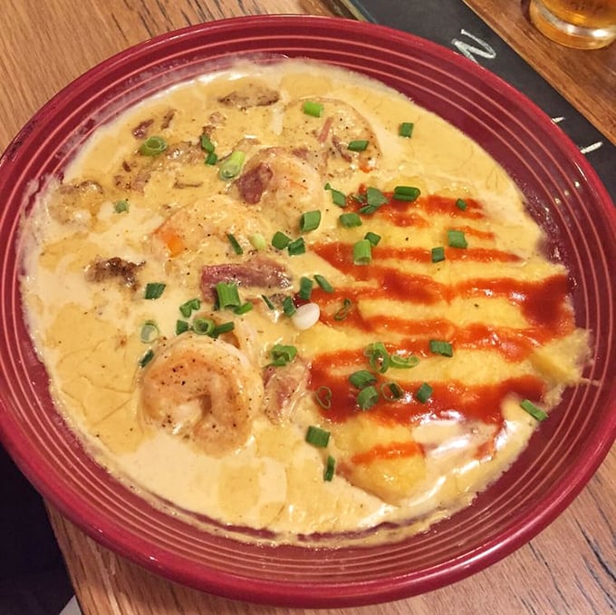 Shrimp and grits with a drizzle of hot sauce—Southern comfort reimagined in Ohio. Like a warm blanket for your taste buds.