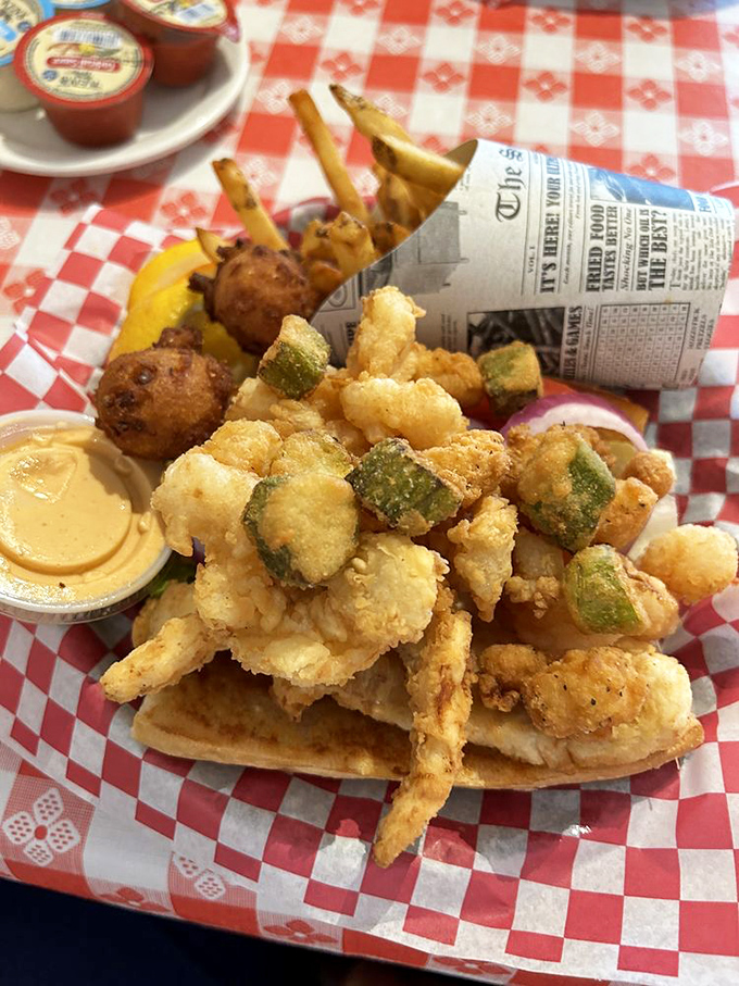 Seafood this fresh doesn't need a fancy setting—just a red checkered tablecloth and your undivided attention.