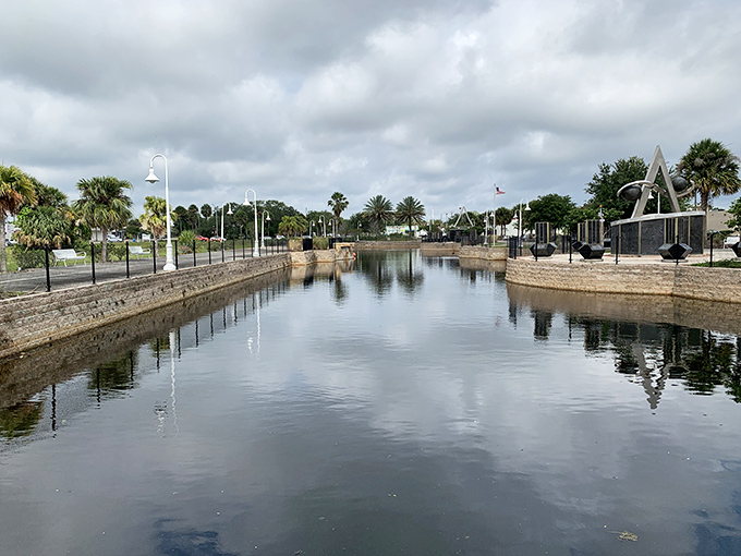 Space View Park's waterfront canal provides a perfect reflection spot, where the town's space heritage meets its natural beauty in perfect symmetry.