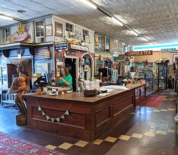 The heart of any antique mall is its central hub, where stories and credit cards are exchanged with equal enthusiasm.