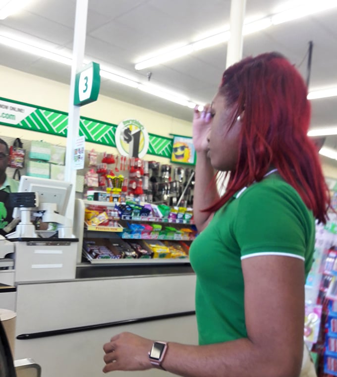 The friendly faces behind register #3 keep the bargain train running smoothly – the unsung heroes of thrifty retail therapy.