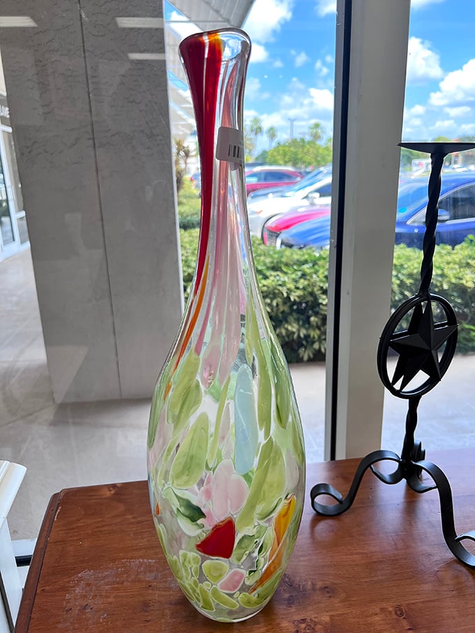Art glass that catches the Florida sunshine just right—proof that someone else's decluttering decision can become your mantel masterpiece.
