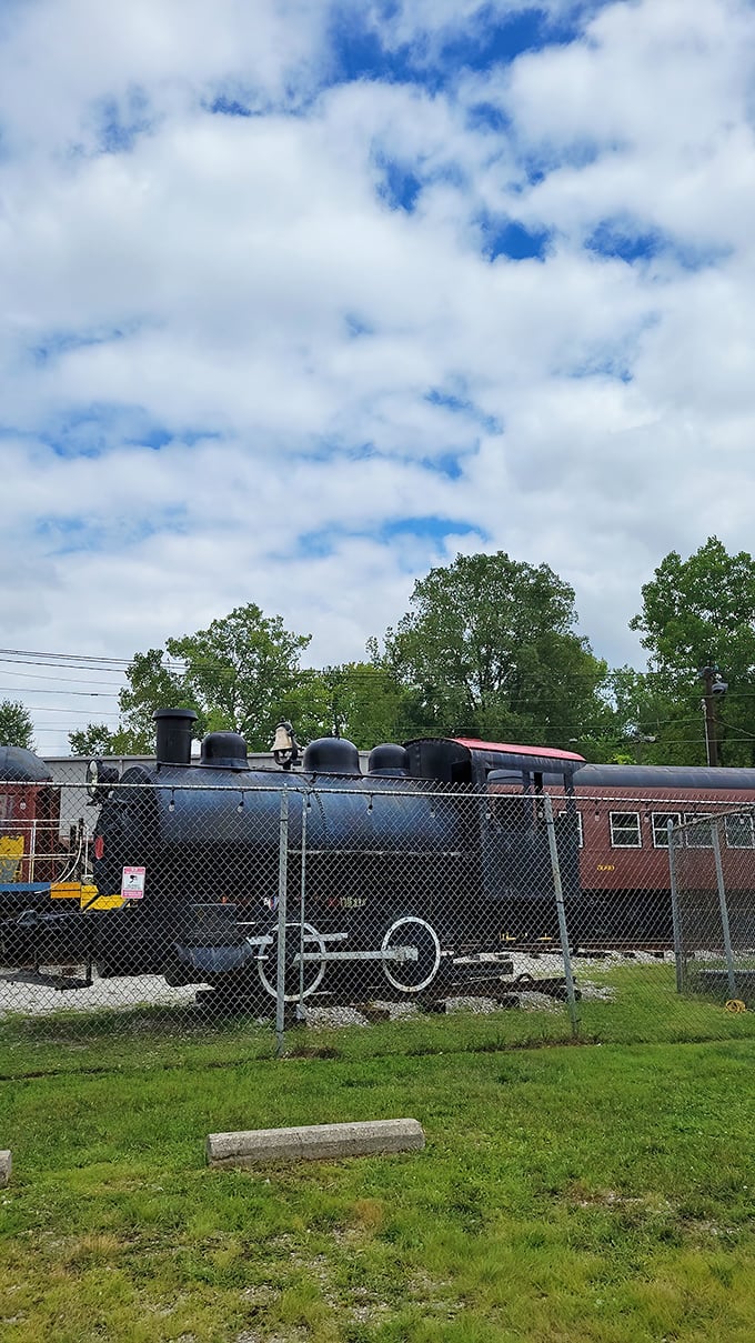 This vintage train appears to be near the Dublin area, offering another glimpse of Ohio's transportation history alongside its agricultural past.