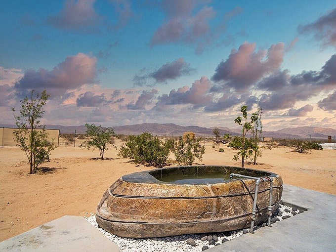 Desert oases aren't just mirages—this stone-lined water feature offers a moment of cool reflection amid a landscape that defines the word "arid."