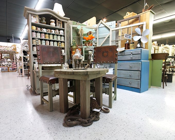 This rustic dining set anchored by massive chain links proves that "heavy metal" isn't just for teenagers with questionable hairstyles.