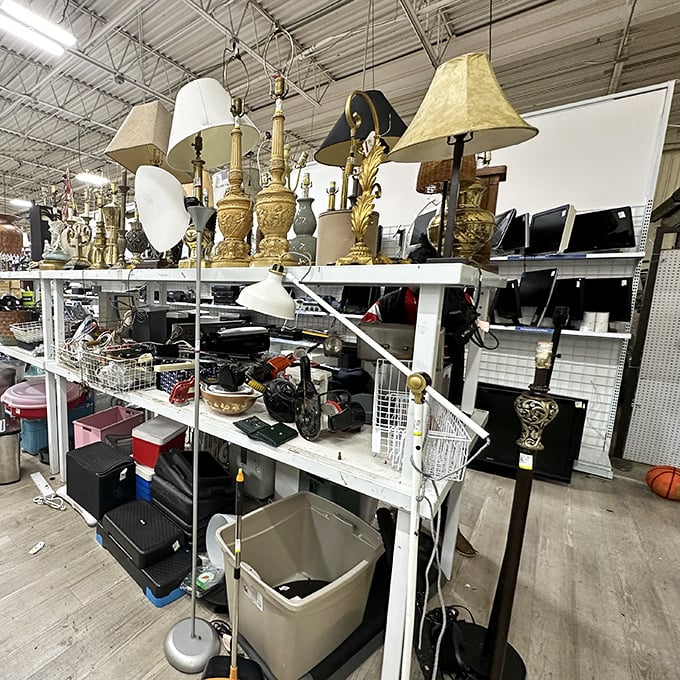 Lamp heaven! Where else can you find mid-century modern lighting next to something your grandmother would have called "a bit much"?