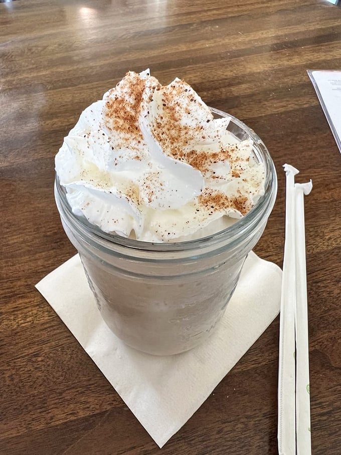 This isn't just any dessert—it's Buffalo Milk, Catalina's signature boozy treat, topped with cinnamon and whipped cream that defies gravity.