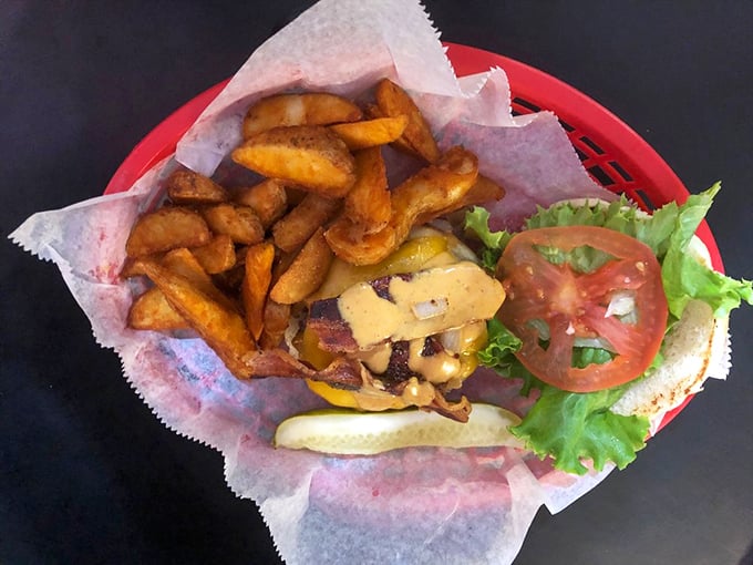 This burger doesn't need a fancy name or truffle aioli to impress—just quality ingredients and proper execution. The pickle seals the deal.