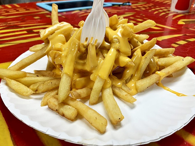 Cheese fries that don't skimp on the good stuff – a golden cascade of melty goodness that makes sharing nearly impossible.