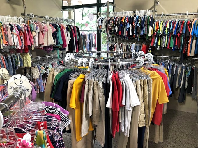 The children's clothing section: where tiny fashionistas find tomorrow's outfits. Color-coded for parents who've had too little sleep and too much coffee.
