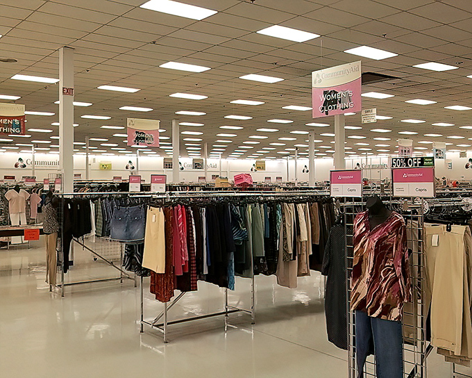 Women's clothing organized with department store precision but yard sale prices—the holy grail of retail therapy without the financial hangover.