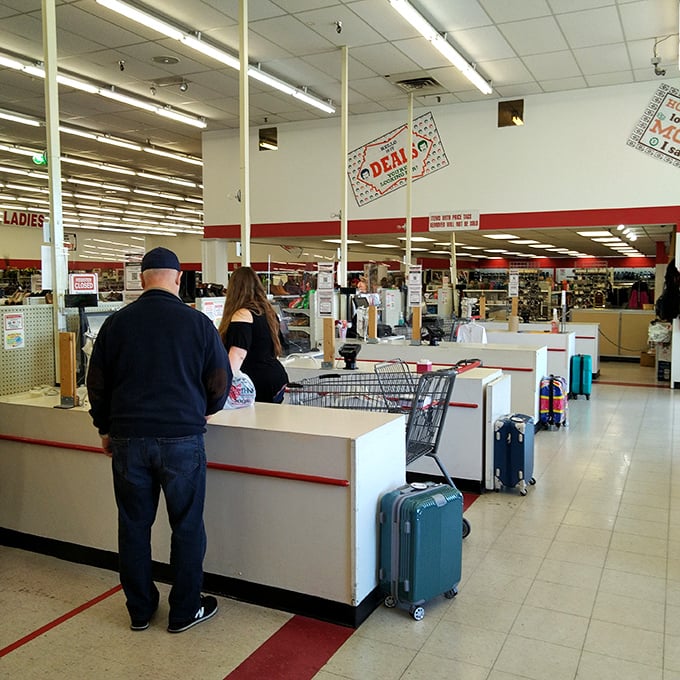 The final frontier of thrift shopping—checkout counters where the thrill of the hunt meets the satisfaction of a bargain scored.