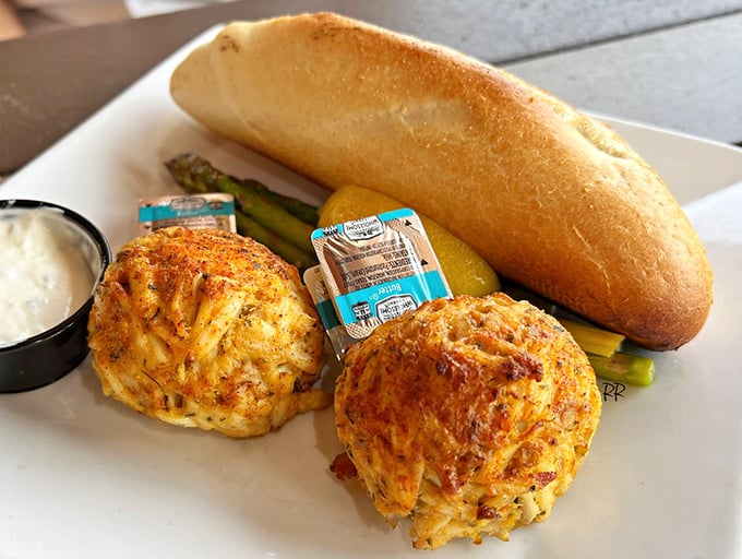 The holy grail of Maryland cuisine – crab cakes with barely enough filler to hold together what appears to be pure lump crab meat.