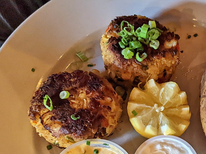 Crab cakes with a golden crust that audibly crackles with each bite. No filler fuss here—just sweet crab meat that tastes like the Chesapeake came to the mountains.